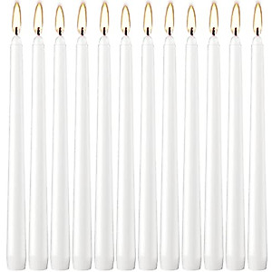 12 Pack Tall Taper - 10 Inch White Dripless, Unscented Dinner Candle - Paraffin Wax with Cotton Wicks - 7.5-8 Hour Burn Time