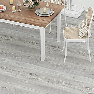 Freshtour Peel and Stick Floor Tile, 36 PCS/54 Sq.Ft Self-Adhesive Wood Vinyl Plank Flooring, Waterproof Wear-Resistant DIY Floor Tiles for Bedroom Kitchen Living Room RV (36" x 6", Light gray)