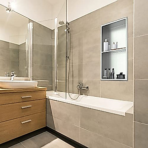 Jolitac Stainless Steel Shower Niche Inwall 12" X 24", Double Placed Tiers Bathroom Storage Shelf Niche Perfect for Shampoo and Soap Storage