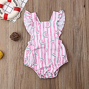 Baby Girl Watermelon Sleeveless Tassel Romper Bodysuit Jumpsuit Outfit Pompom Clothes (12-18M, Pink 2)