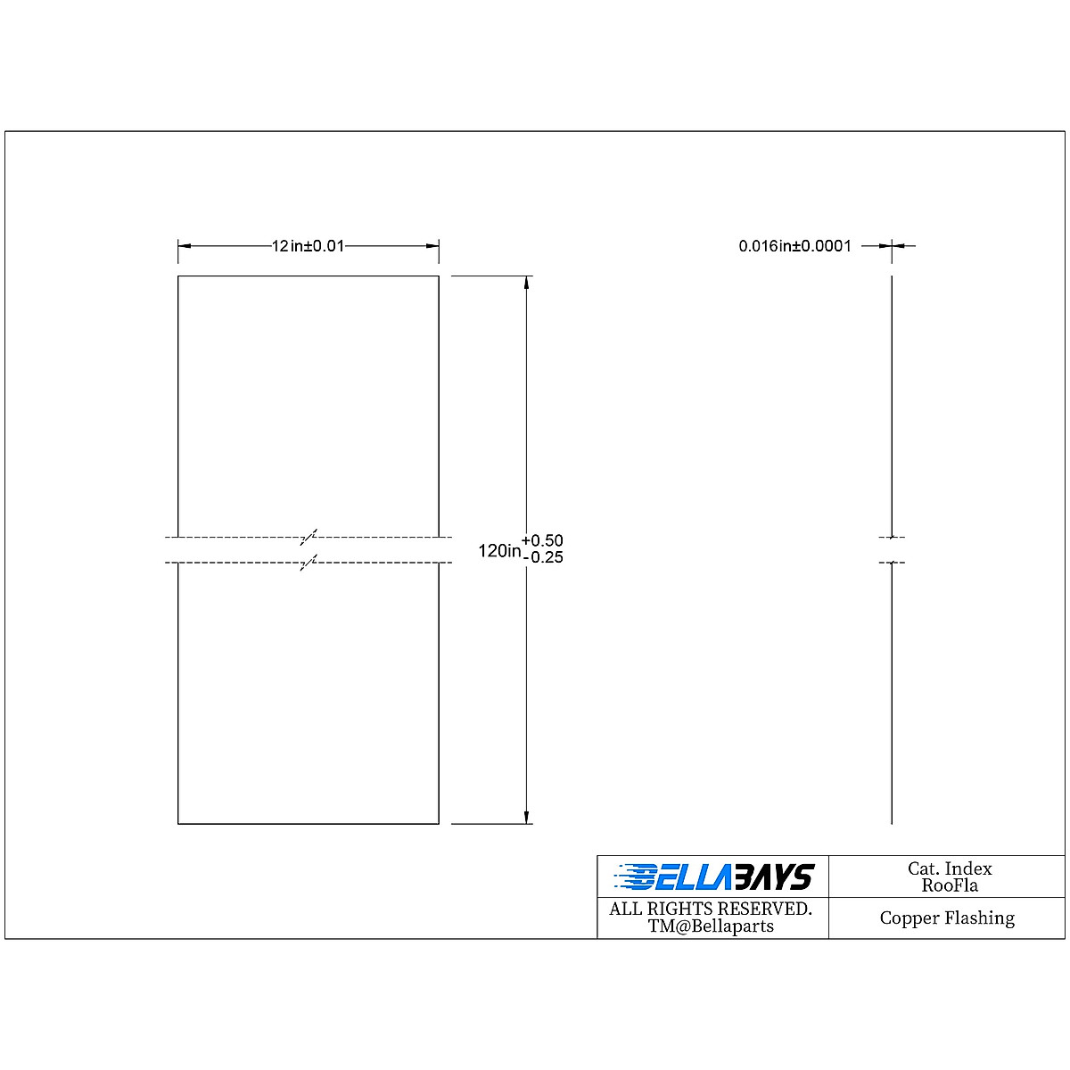 BELLA BAYS Copper Flashing 26 Gauge(0.016"/0.41mm) Thickness, 12in x 10ft, ASTM B152 99.95+% Pure Copper Sheet Roll, General Use or Roofing Flashing Roll - DIY Project or Contractor