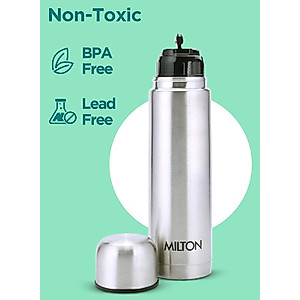 Milton Thermosteel Flip Lid Flask 1000, Double Walled Vacuum Insulated 1000 ml | 34 oz | 1 qt. | 24 Hours Hot and Cold Water Bottle with Cover, 18/8 Stainless Steel, BPA Free, Leak-Proof | Silver