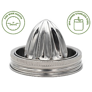 Stainless Steel Juicer Lid for Mason Jars | Metal Citrus Lemon Juice Squeezer Manual Juicer Mason Jar Top for Wide Mouth Jars | Citrus Lemon Orange Reamer Manual Hand Juicer Jar Lid - Wide Mouth