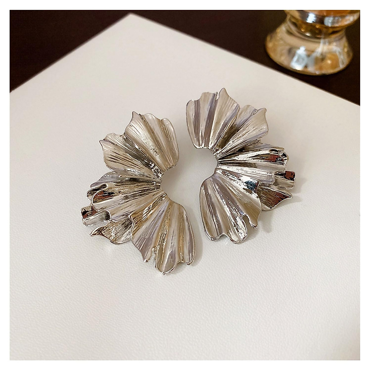 Large Geometric Dangle Earrings for Women Bohemian Ginkgo Leaf Dangling Earrings Exaggerated Metal Sectored Geometric Earrings for Women (silver)