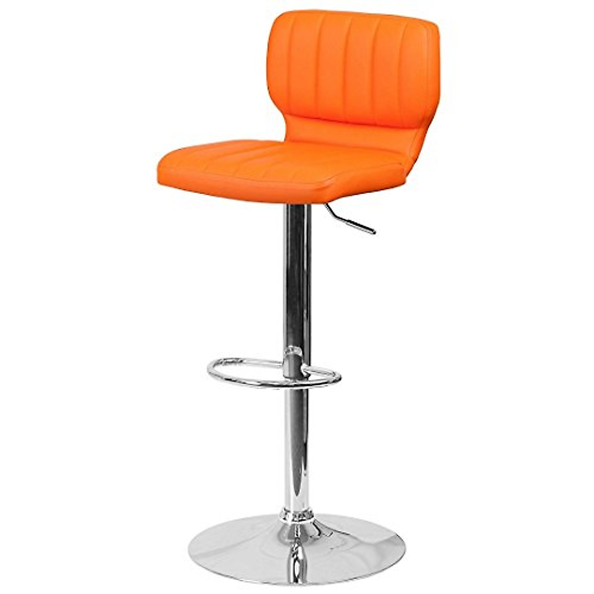 KLS Modern Barstools Adjustable Hydraulic 360 Degree Swivel Stable Steel Frame Padded Vinyl Cushion Low Back Seat Design Dining Chair Pub Stool - Set of 2 Orange # 1969