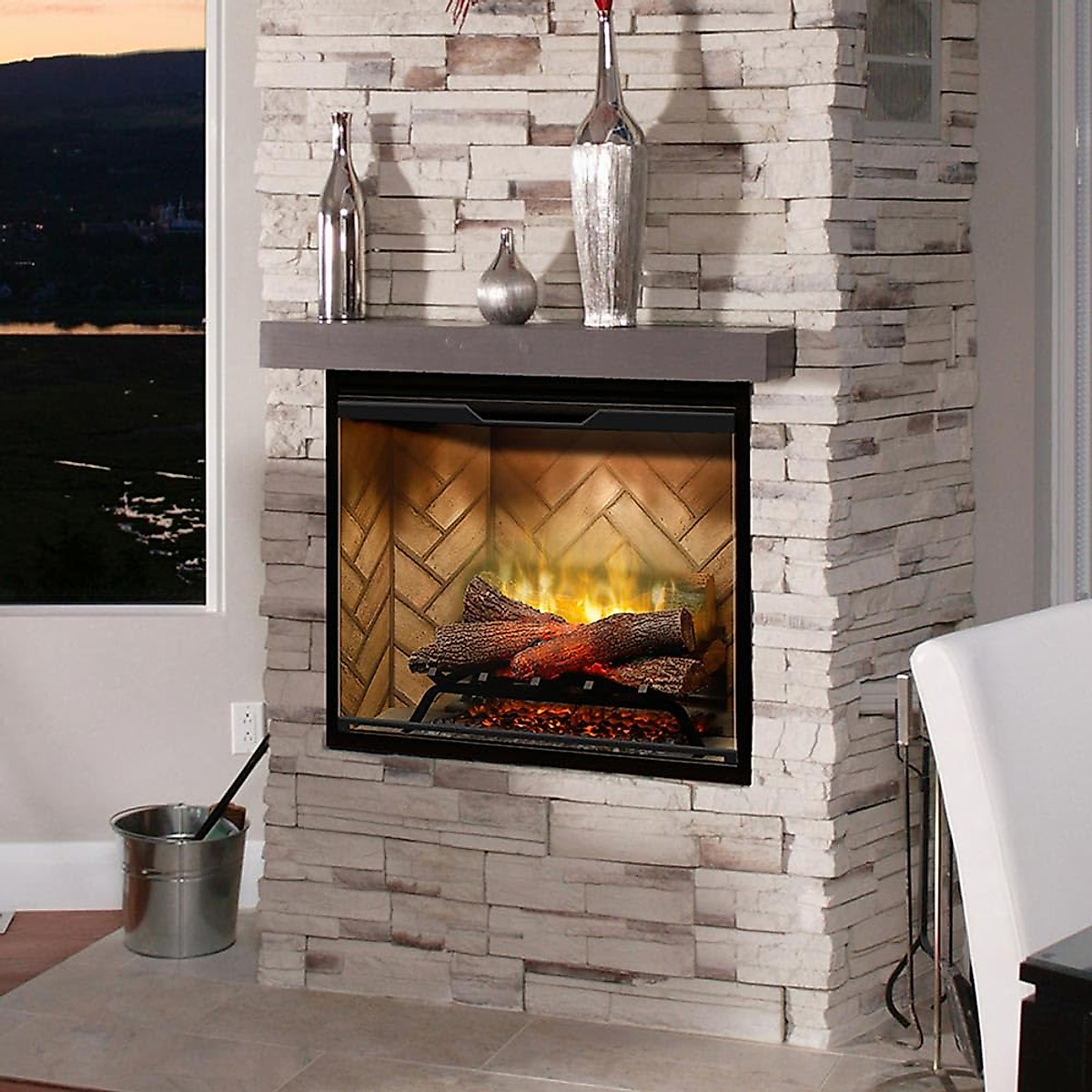 Dimplex Revillusion® 30 Inch Built-in Electric Firebox - Herringbone Brick Background - Includes Realistic Faux Logset, Front Glass Panel, Firebox, and Plug Kit