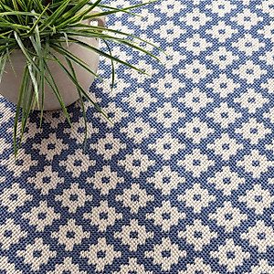 Dash and Albert Samode Denim/Ivory Handwoven Indoor/Outdoor Rug, 8 X 10 Feet, Blue/Ivory Geometric Pattern