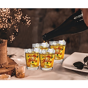 Bisyata christmas Shot Glass Gift Set -Happy Holidays- Glasses Drinkware or Votive Candle Holder for Thanksgiving or christmas Table Decoration - 2oz Set of 6 - With Gift Box