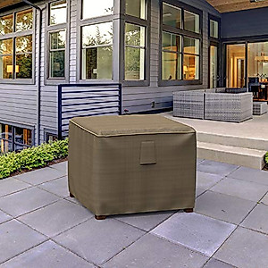 Budge StormBlock Hillside Square Patio Table/Ottoman Cover Premium, Outdoor, Waterproof, Small, Black and Tan Weave