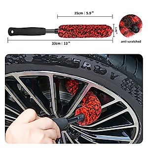 Carsgood Car Wool Wheel Brushes for Cleaning Wheels Set (3 Pack), Metal-Free Tire Brushes Kit, Soft Wheel Brushes for Cleaning Tires and Rims