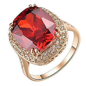 Yoursfs Big Halo Austrian Crystal Red Fashion Rings for Women 18K Gold Plated Ruby Cocktail Ring Jewellery(Size 7)
