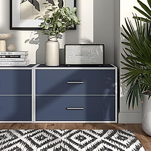 HOMES: Inside + Out Apexa 2-Drawer Wooden Stackable Storage Drawers, Small Food Pantry Cabinet, Cajonera De Madera, Underbed Drawer Dorm Teen Room Decor & Bedroom, Home Office, Kitchen, Steel Blue