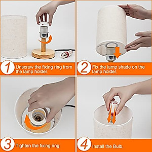 ALOTUS Table Lamp for Bedroom - 12W Bedside Lamps for Nightstand, Solid Wood Night Stand Light Lamp with Round Flaxen Fabric Shade for Living Room, Dorm, Home Office (LED Bulb Included)