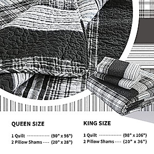 Homzard King Size Quilt,Black and White Striped Quilt King Size Bedding Set,Grey King Quilt Bedding Set,Farmhouse Lightweight Quilt Set for King Size Bed,100% Cotton Quilt Bedding All Season