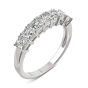 Charles & Colvard Created Moissanite 4mm Princess Cut Wedding Band for Women | 2.87 cttw DEW | Lab Grown | Solid 14K White Gold with Rhodium | Size 6