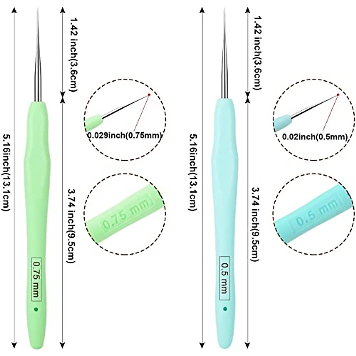 4 Pieces Dreadlock Crochet Hooks Tool 0.5mm 0.75mm Dreadlock Crochet Needle Tools for Braid Hair Weaving Locs Craft
