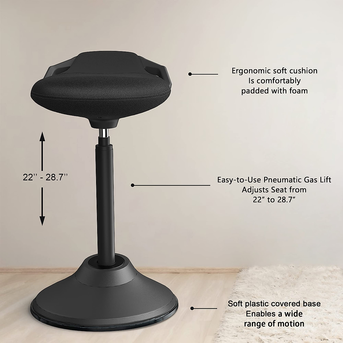Standing Desk Chair, Adjustable Ergonomic Standing Stool, Swivel Sitting Balance Chair, Anti-Slip Bottom Pad