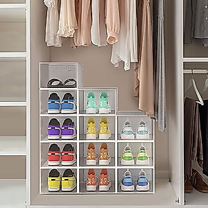 Harmon Wandyer XX-Large Shoe Boxes Clear Plastic Shoe Storage Organizer, Fit Size 12, Stackable Sneaker Display Case Shoe Container Bins, White, 12 Pack