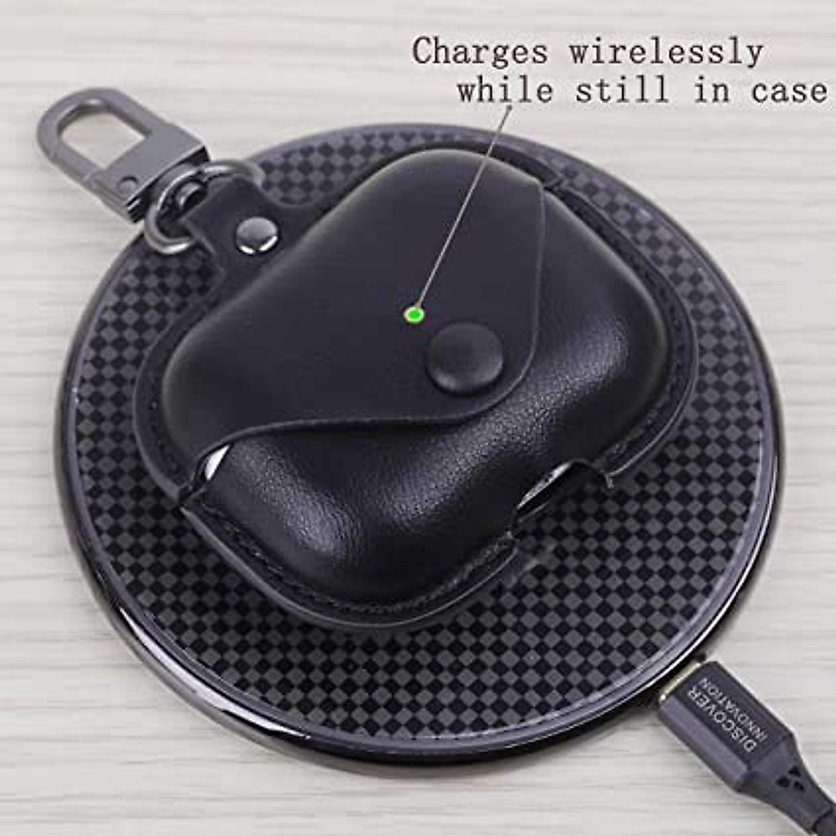 for AirPods Pro 3 Case (2019, Personalized Leather Portable Protective Case/Cover Shockproof with Loss Prevention Clip for Apple AirPods Por Cover Keychain Kits (Black)