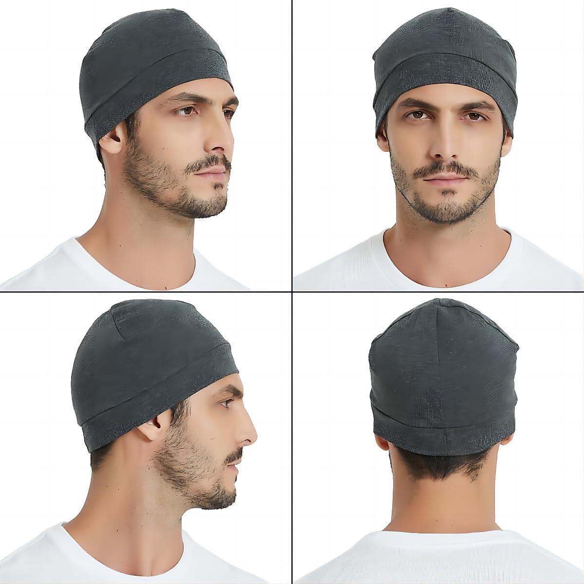 Headshion Cotton Skull Caps for Men Women,4-Pack Lightweight Beanie Sleep Hats Breathable Helmet Liner