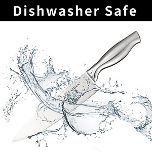 KATISUN 8 Piece German Steel Knife Set With Block, Ergonomic Handle Chef Knives, Sharpener and Shears for Chopping, Slicing and Cutting