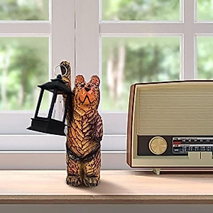 Carved Bear Chainsaw Carving with Lantern, Resin Lantern Bear Sculpture Decoration Lamp, Home Welcome Bear Solar Powered LED Outdoor Decor Garden Light, Indoor Outdoor Decor (A)