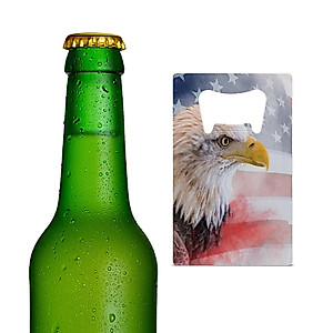 Bald Eagle with American Flag Stainless Steel Beer Bottle Opener Pop Can Soda Openers Gift for Dad Husband Him Credit Card Size