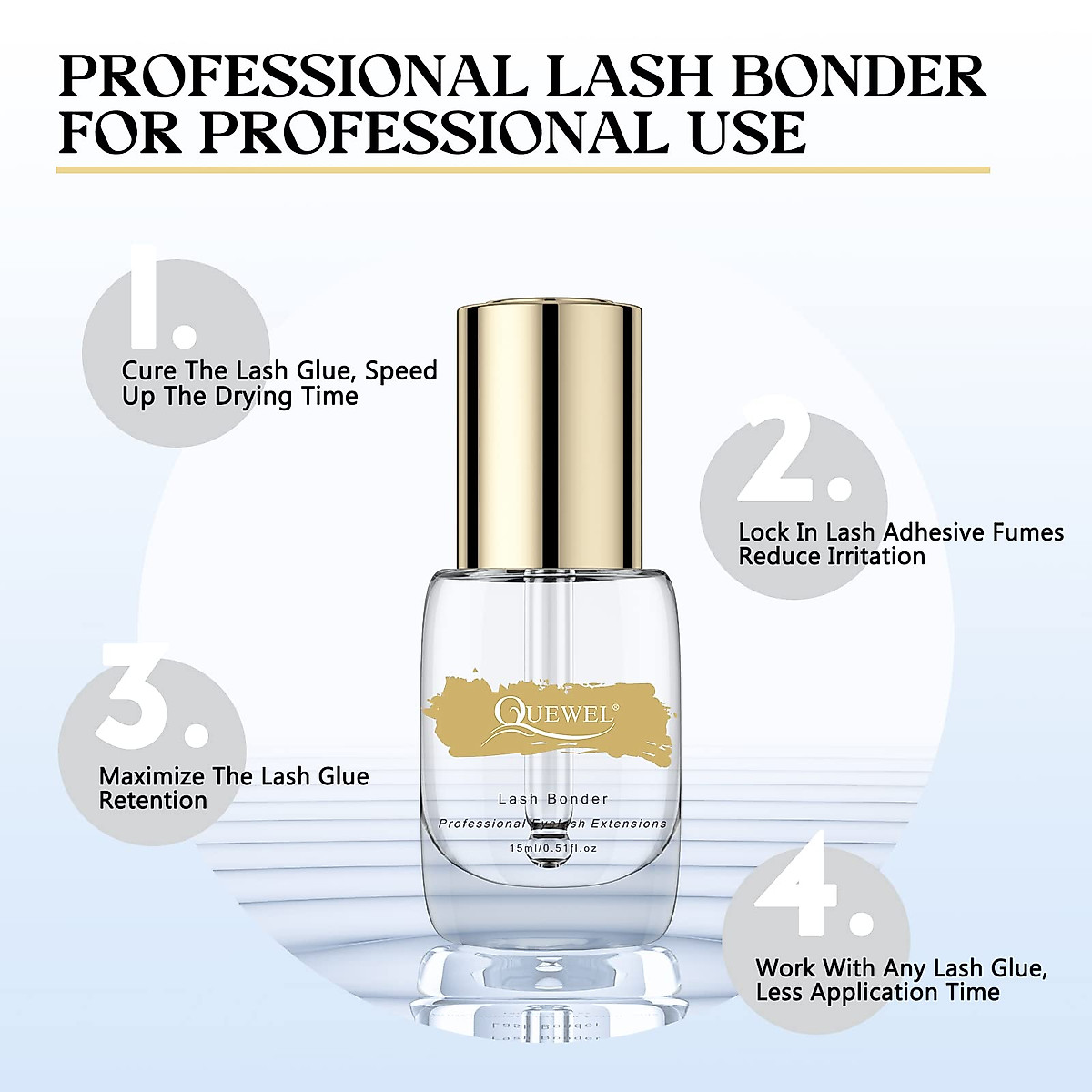 QUEWEL Lash Bonder for Eyelash Extensions 15mL Eyelash Extension Bonder Low Irritation Professional Super Bonder for Lash Extensions Help Glue Bond Better Enhances Retention Water Oil Proof