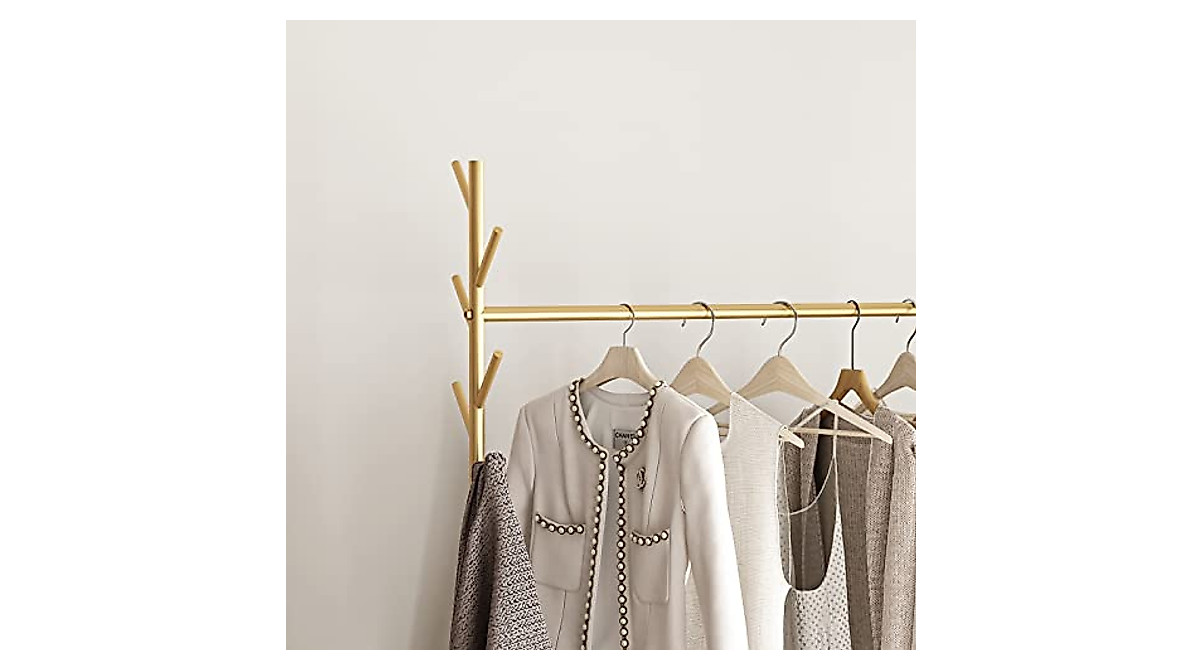 Gold Clothes Rack with Shelf - Heavy Duty Rolling Garment Rack