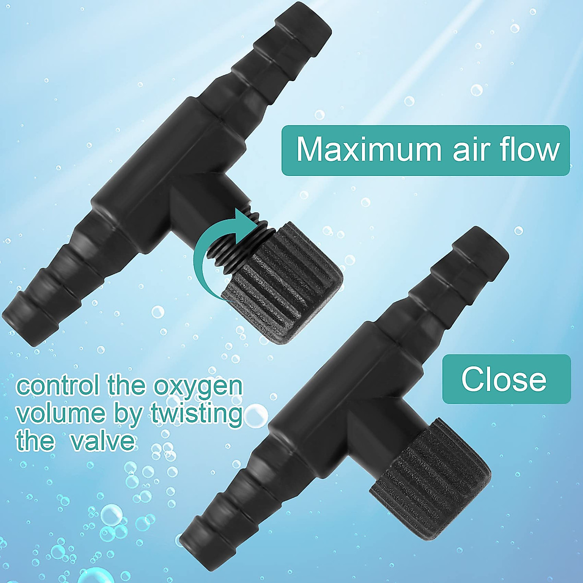 HINZIC 30 Pack Aquarium Air Control Valves for Fish Tank Single Way 3/16" ID Air Tube Black T Shape Control Valve Plastic Aquarium Hose Connector