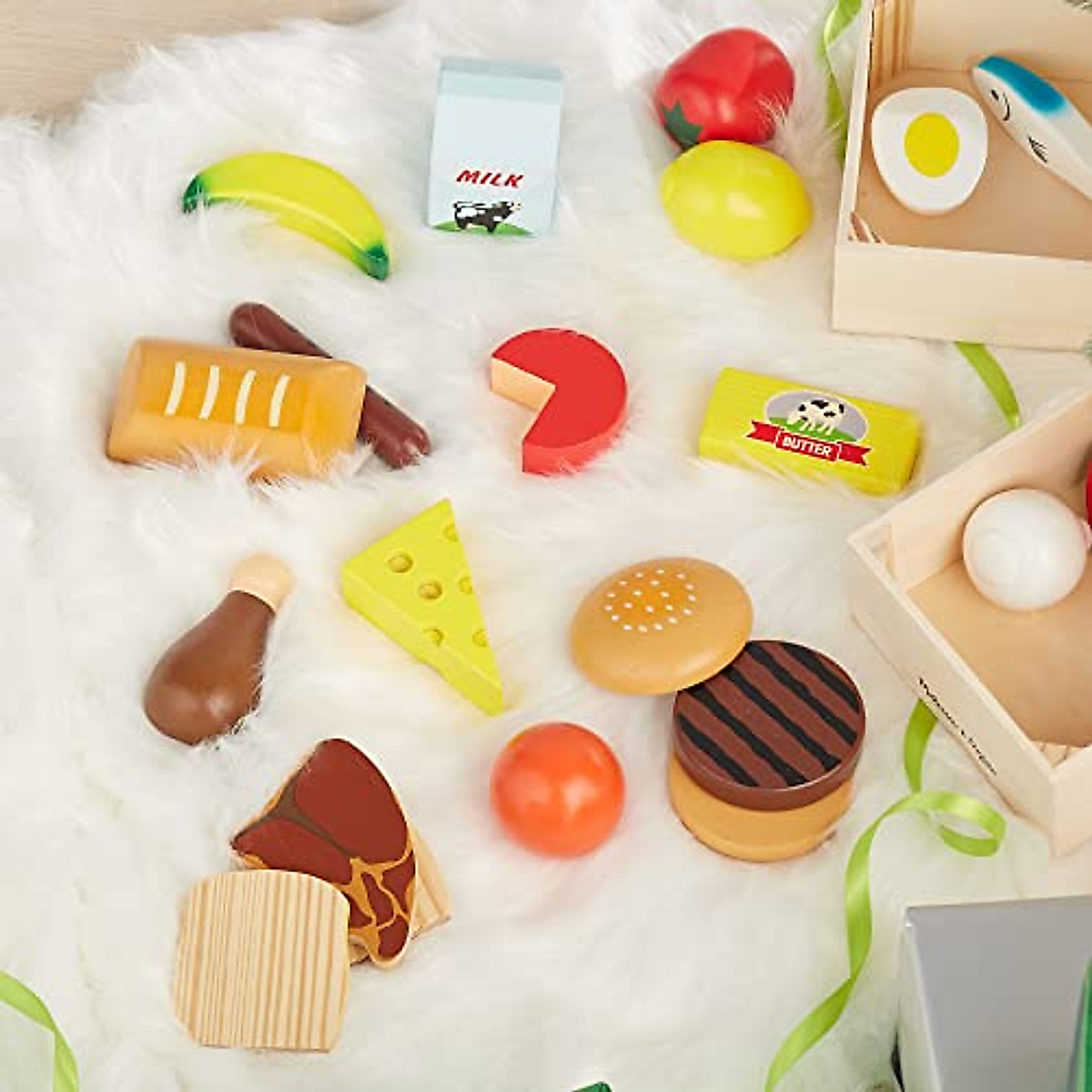 Melissa & Doug Food Groups - 21 Wooden Pieces and 4 Crates, Multi - Play Food Sets For Kids Kitchen, Pretend Food, Toy Food For Toddlers And Kids Ages 3+