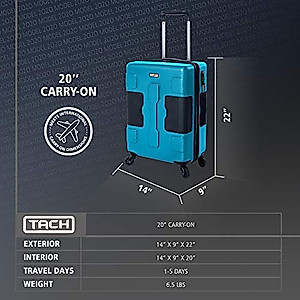 TACH V3 Hard Shell Carry On Luggage 22x14x9 | Carry on Luggage with Spinner Wheels & Patented Built-In Connecting System | One Piece Rolling Suitcase Links 6 Bags At Once (Blue)