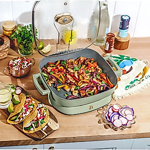 5-in-1 Electric Expandable Skillet, Sage Green by Drew Barrymore, Up to 7 QT