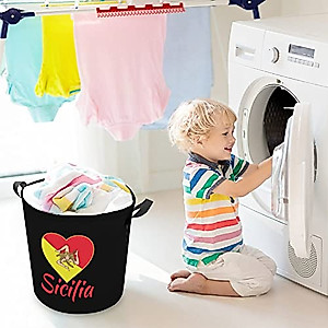Flag of Sicily - Sicilian Trinacria Foldable Laundry Basket Waterproof Hamper Storage Bin Bag with Handle 16.5"x 16.5"x 17"