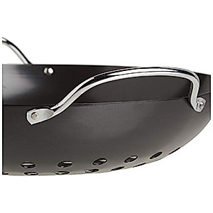 TableCraft BBQ Metal Handle 13-Inch Non Stick Coating Round Grilling Wok, Small, Black