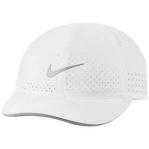 Nike Women's Featherlight Running Cap Hat Aerobill Adjustable (One Size, White)
