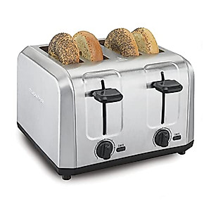 Hamilton Beach 4 Slice Toaster with Extra Wide Slots for Bagels, Shade Selector, Toast Boost, Slide-Out Crumb Tray, Auto-Shutoff and Cancel Button, Brushed Stainless Steel (24910)