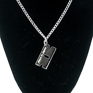 Premium Label - Bad Habits - Luxury Razor Blade Silver Charm .925 Plata Punk, Gothic, Streetwear, Dog Tag, Curb Grunge Chain - Made in JAPAN