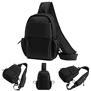 BOXJINCO Crossbody Sling Backpack Sling Bag Shoulder Bag for Men Women, Lightweight One Strap Backpack for Hiking Walking Biking Travel Cycling (Black)