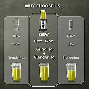 Acezoe Bullet Blender Shakes and Smoothies, 850W Portable Blender, One-Button Mixer, 3D 6-leafs, 2x17oz Personal Blender Bottle, BPA Free Kitchen, baby food, Grinding, Juice