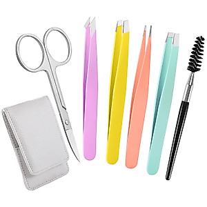 Tweezers, Eyebrow Tweezer Set for Women & Men, Eyebrow Tweezers with Case, Precision Tweezers for Facial Hair and Ingrown Hair Removal (6-Pack)