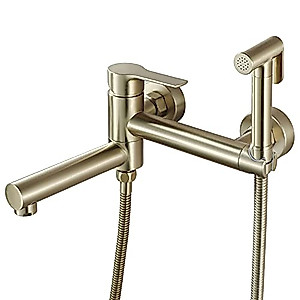 MINJING Handheld Bidet Sprayer Brushed Gold, Brass Bidet Sprayer Warm Water, Baby Cloth Diaper Sprayer, Bathroom Toilet Bidet Attachment, Wall Mounted Bathtub Faucet