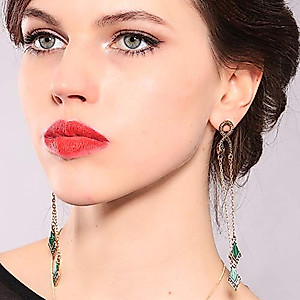 Vintage Green Rhinestone Long Drop Snake Earrings Studs