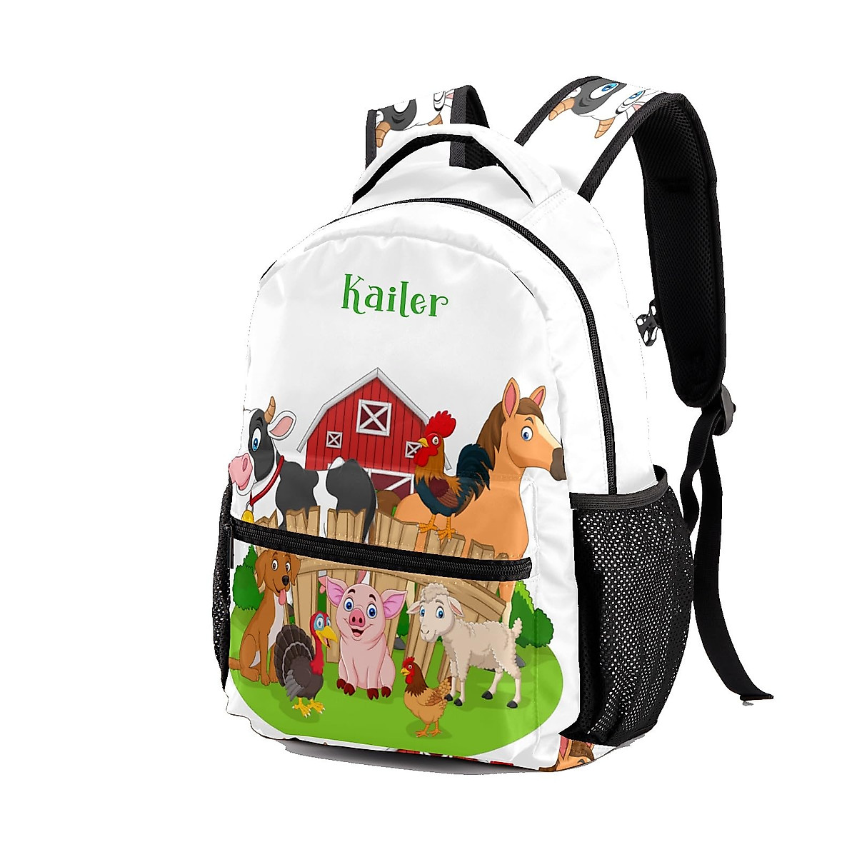 NZOOHY Farm Animals Personalized School Backpack for Kid Boy Girls Primary Daypack Bookbag Custom Name Travel Bag