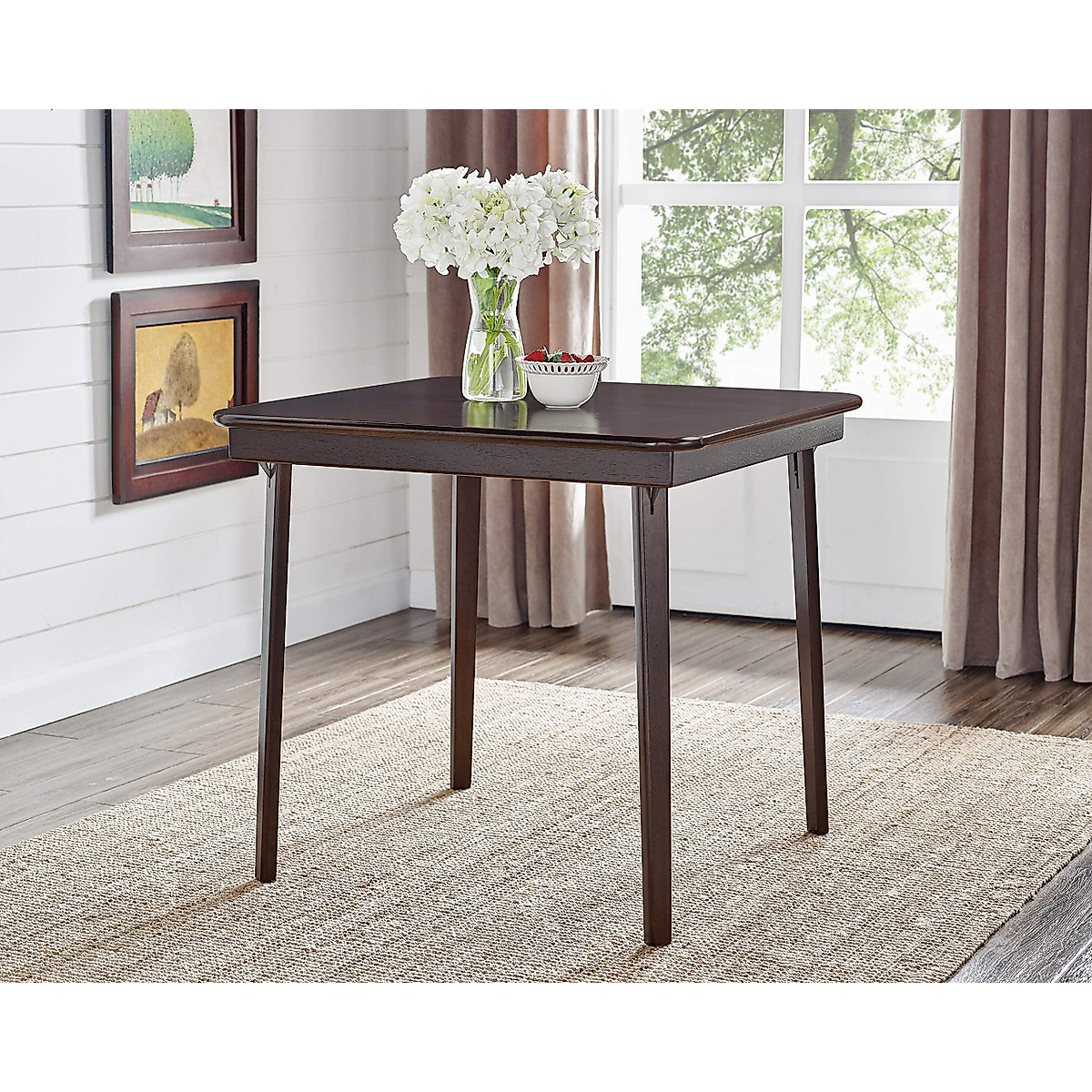 MECO Stakmore Straight Edge Solid Wood Folding Card Table, Folds to Deep 3.38 Inches for Easy Storage, 29.5″H x 32″W x 32″D, Espresso Finish