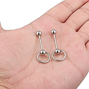 Ruifan 2PCS 14G 3/4Inch Door Knocker Internally Threaded Surgical Steel Straight Barbell Nipple Tongue Ring Piercing - Silver
