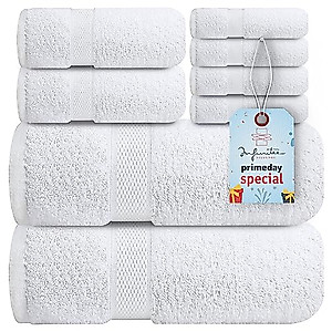 Infinitee Xclusives Premium White Bath Towel Set for Bathroom - [Pack of 8] 100% Cotton Bathroom Towel Set - 2 Bath Towels, 2 Hand Towels and 4 Washcloths