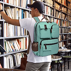 CAMTOP School Backpack Vintage Canvas Laptop Backpacks Men Women Rucksack Bookbags Travel (Mint Green)