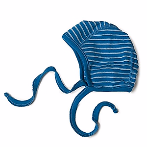 Hocosa Baby Cap in Organic Merino Wool, Blue/White Stripe, Size 1 (0-6 mo)