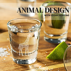 Onebttl Animal Themds Shot Glass Set of 2, 1.5oz Shot Glasses Set for Women, Boss Lady for Christmas, Birthday, White Elephant - Giraffe Gifts